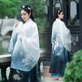 Tangier - Fox Embroidered Slit-Side Hanfu Long Light Jacket | YesStyle