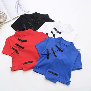 Femil - Short-Sleeve Cropped Hanfu Top | YesStyle