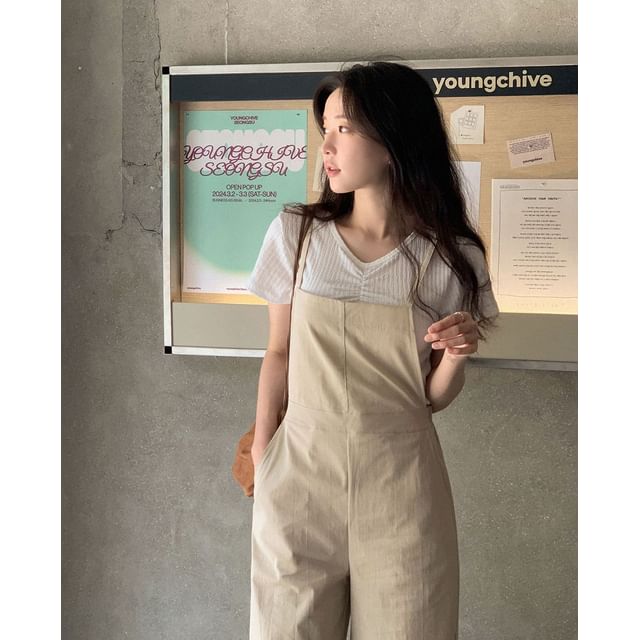 CHERRYKOKO - Spaghetti-Strap Wide Overall Pants | YesStyle