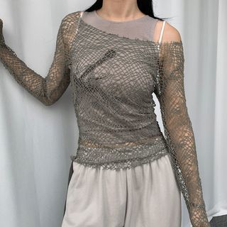 Cincine - Long-Sleeve Fishnet Top | YesStyle