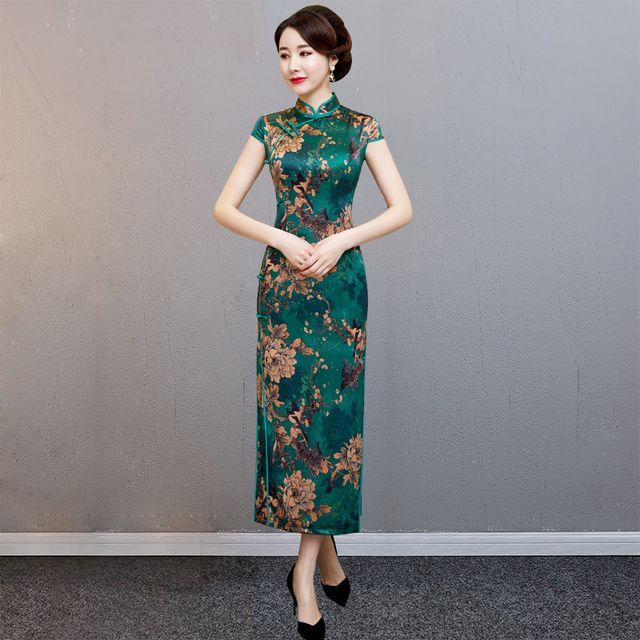 TEALI - Floral Cap-Sleeve Slit Midi Qipao | YesStyle