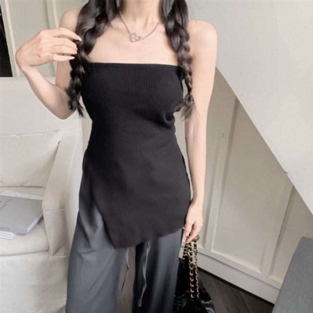 Beem - Plain Slit Tube Top / Loose Fit Pants | YesStyle