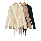 Flotto - Shawl Collar Plain Tie Waist Wrap Cardigan | YesStyle