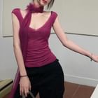 STARK - Sleeveless V-Neck Plain Mesh Top | YesStyle