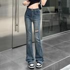 Wisjam - Mid Rise Washed Distressed Flared Jeans | YesStyle