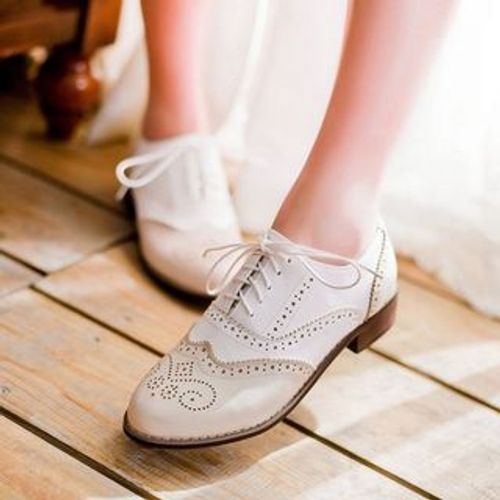 Aegina - Faux-Leather Wing-Tip Flat Oxfords | YesStyle