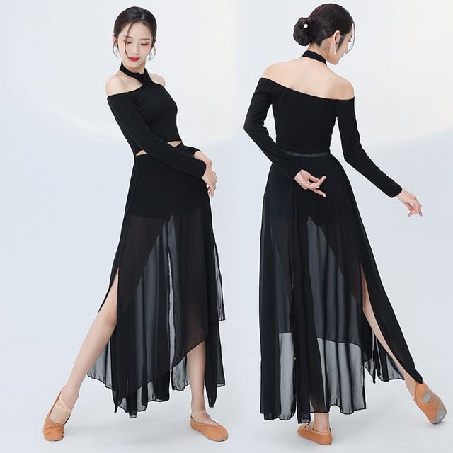 Lydiah - Set: Cold-Shoulder Dance Crop Top + High Waist Inset Shorts ...