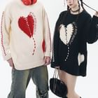 TIDE CARD LOG - Couple Matching Heart Embroidered Stitch Sweater | YesStyle