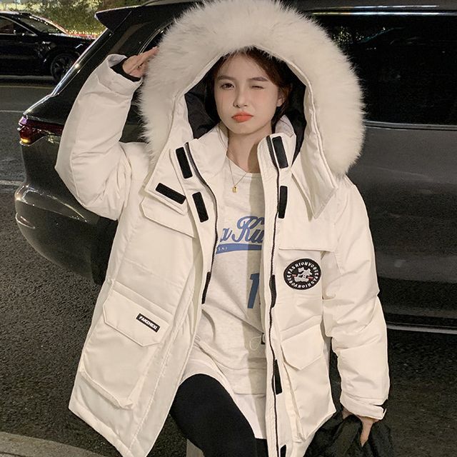 Koelis - Logo Fluffy Trim Hooded Button-Up Jacket | YesStyle