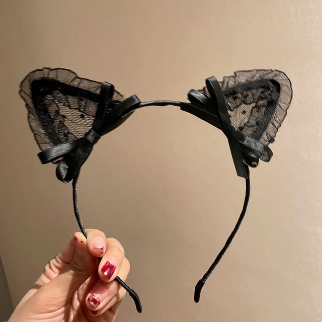 Lazy Corner - Cat Ear Bow Accent Mesh Headband | YesStyle