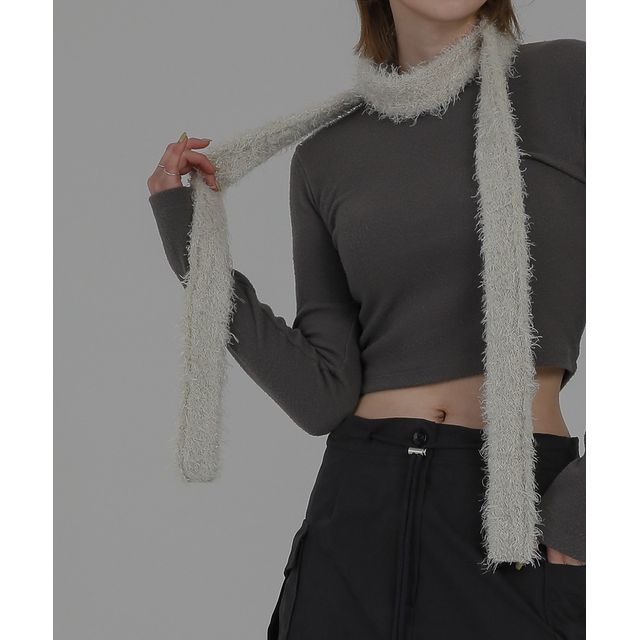 SIMPLY MOOD - Furry-Knit Skinny Scarf | YesStyle
