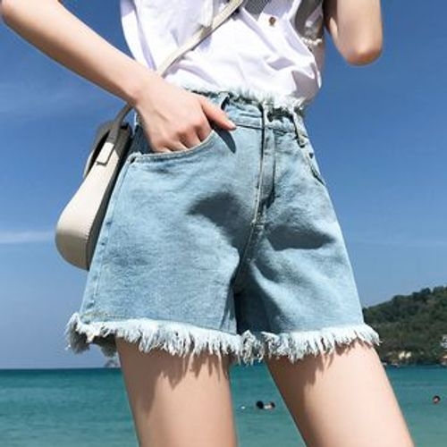 Denimot - Fringed Hem Denim Shorts | YesStyle