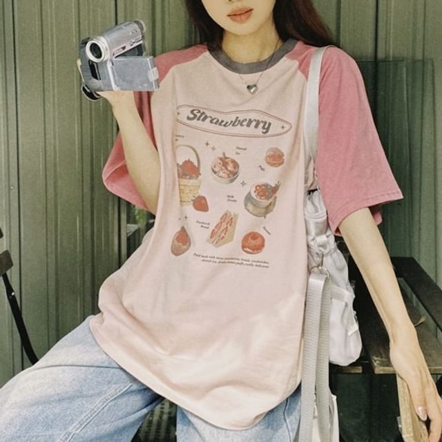 Cloud Nine - Short-Sleeve Round Neck Cake Print Raglan Tee | YesStyle