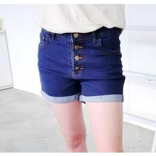 59 Seconds - High-Waist Denim Shorts | YesStyle