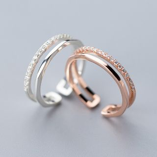A’ROCH - 925 Sterling Silver Rhinestone Layered Open Ring | YesStyle