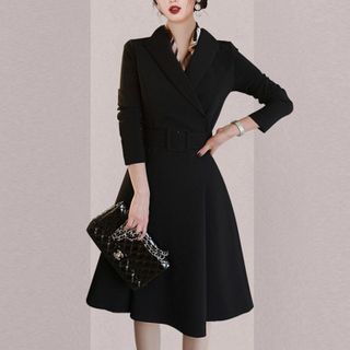 Aurora Belted Midi A Line Blazer Dress YesStyle