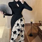 Yilda - Long-Sleeve Keyhole Front Floral Print Maxi Sheath Qipao | YesStyle