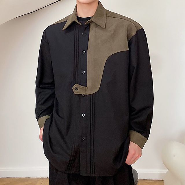 Omozando - Collared Two Tone Shirt | YesStyle