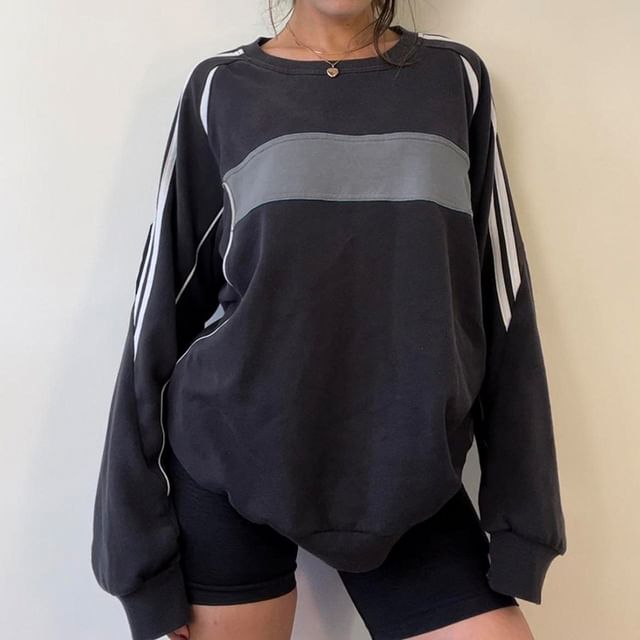 Sosana - Long Sleeve Color-Block Striped Loose-Fit Pullover | YesStyle