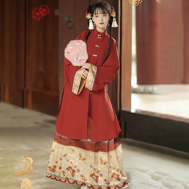 Eremebodi - Floral Long Hanfu Blouse / Side-Slit Long Jacket / High ...