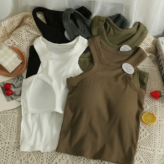 Lemongrass - Racerback Crop Tank Top with Pads in 5 Colors | YesStyle