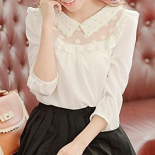 Yohana - Sheer Yoke Chiffon Blouse | YesStyle