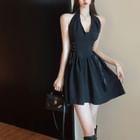Odestra - Halter Plain Lace-Up Mini A-Line Dress | YesStyle