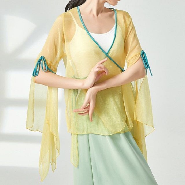 Springtide - Bell-Sleeve Sheer Wrap Dance Top | YesStyle