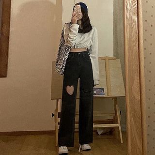 Xuela - Heart Cutout Wide Leg Jeans | YesStyle
