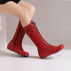Queen Zoo - Round Toe Floral Bow Lace-Up Platform Tall Boots | YesStyle