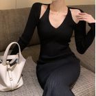 Magma - Long-Sleeve Halter Mock Two-Piece Knit Maxi Mermaid Dress ...