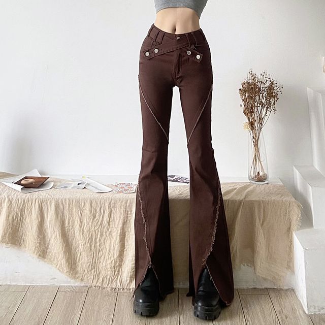 Sosana - Low Rise Slim-Fit Slit Boot-Cut Pants | YesStyle