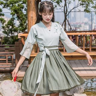 Nuwa - Hanfu Set: Elbow-Sleeve A-Line Dress + Camisole Top | YesStyle