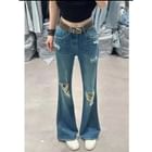 Wisjam - Mid Waist Washed Distressed Flared Jeans | YesStyle