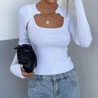 Fitzo - Set: Plain Ribbed Knit Tank Top + Chained Shrug | YesStyle