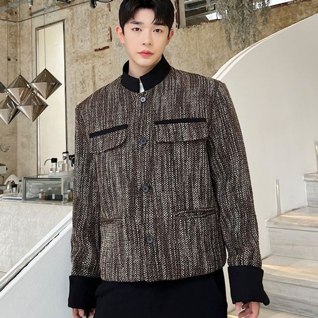 Freehop - Stand Collar Tweed Button-Up Jacket | YesStyle