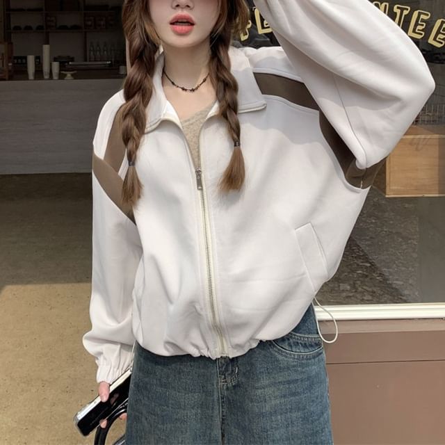 monroll - Stand Collar Contrast Trim Zip-Up Jacket | YesStyle
