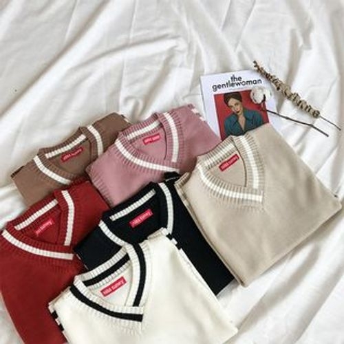 Minerva - Contrast Trim V-Neck Knit Vest | YesStyle