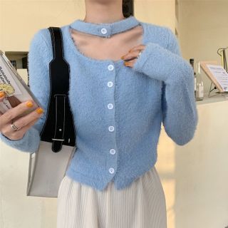 Zepto - Cut-Out Fluffy Cardigan | YesStyle