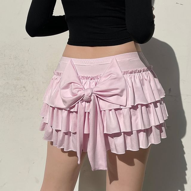 Honet - Low Waist Back Layered Mini Skirt | YesStyle