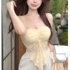 Bloom&Beaute - Halter Neck Plain Drawstring Ruched Lace Crop Top | YesStyle