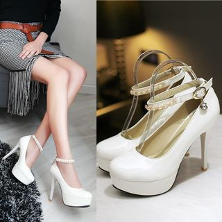 JY Shoes - Platform Stiletto Pumps with Beaded Ankle Strap | YesStyle