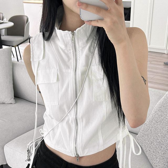 Honet - Pocket Plain Zip-Up Cargo Tank Top | YesStyle