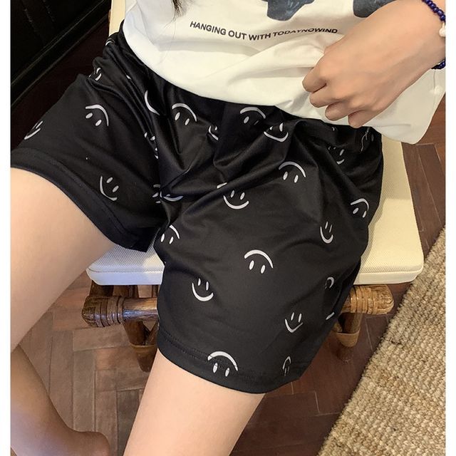 Tanee - Elastic Waist Smiley Face Shorts | YesStyle