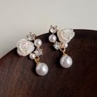 Catharsis - Flower Rhinestone Faux Pearl Drop Earring | YesStyle