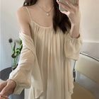 Wezal - Spaghetti Strap V-Neck Plain Midi Dress / Crop Cardigan | YesStyle