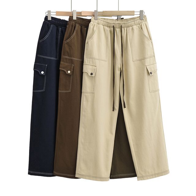 Flotto - Drawstring Waist Plain Wide Leg Cargo Pants | YesStyle