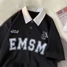 DuckleBeam - Short Sleeve Contrast Collar Lettering Print Polo Shirt ...