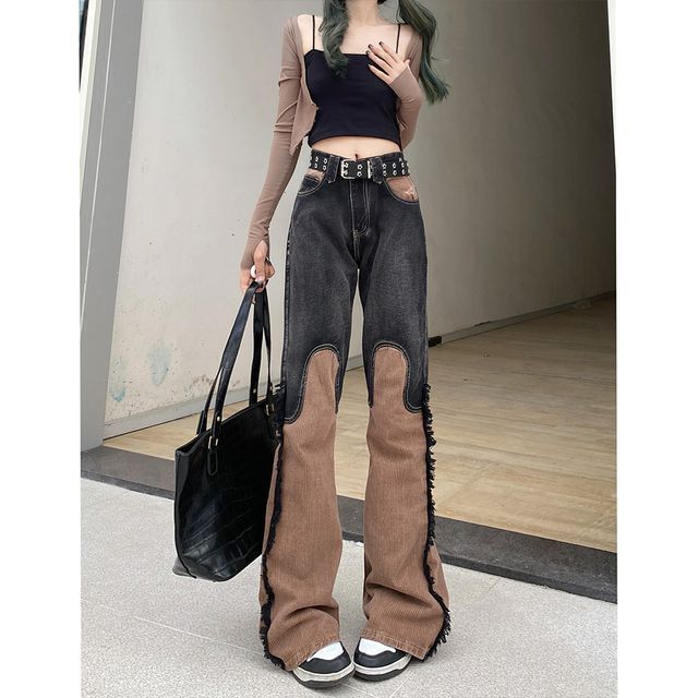 RONIN - High Rise Two Tone Wide Leg Jeans | YesStyle