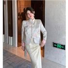 NENE - Long-Sleeve Frog Buttoned Crop Top / High Rise Sequined Midi ...